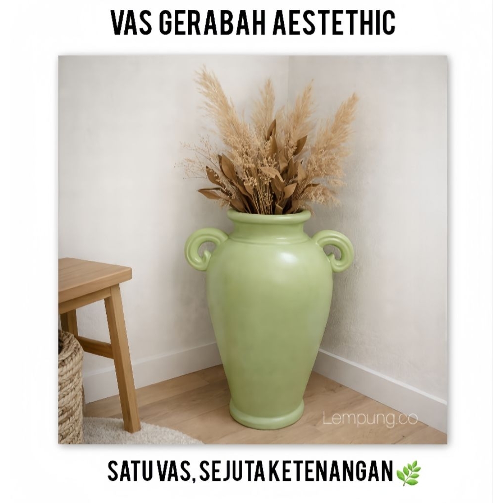 Jual Vas Gerabah Besar Lantai Warna Hijau | Pottery Handmade Estetik ...