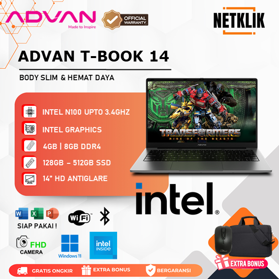 Jual ADVAN Laptop TBook Intel Celeron N100 Intel N100 8GB 512GB SSD 14 ...