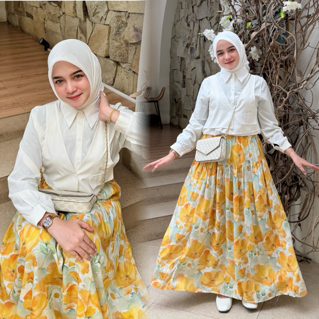 Jual Rosella Rok Wanita Motif Bunga Warna Cerah Rample Floral Skirt ...