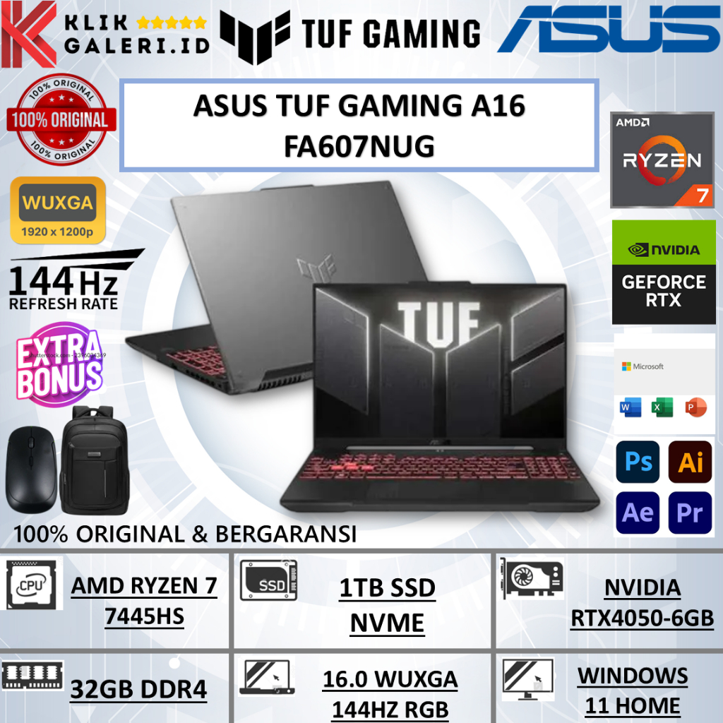 Jual Laptop Asus TUF A16 FA607NUG Ryzen 7 7445HS RTX4050 32GB 1TB SSD ...