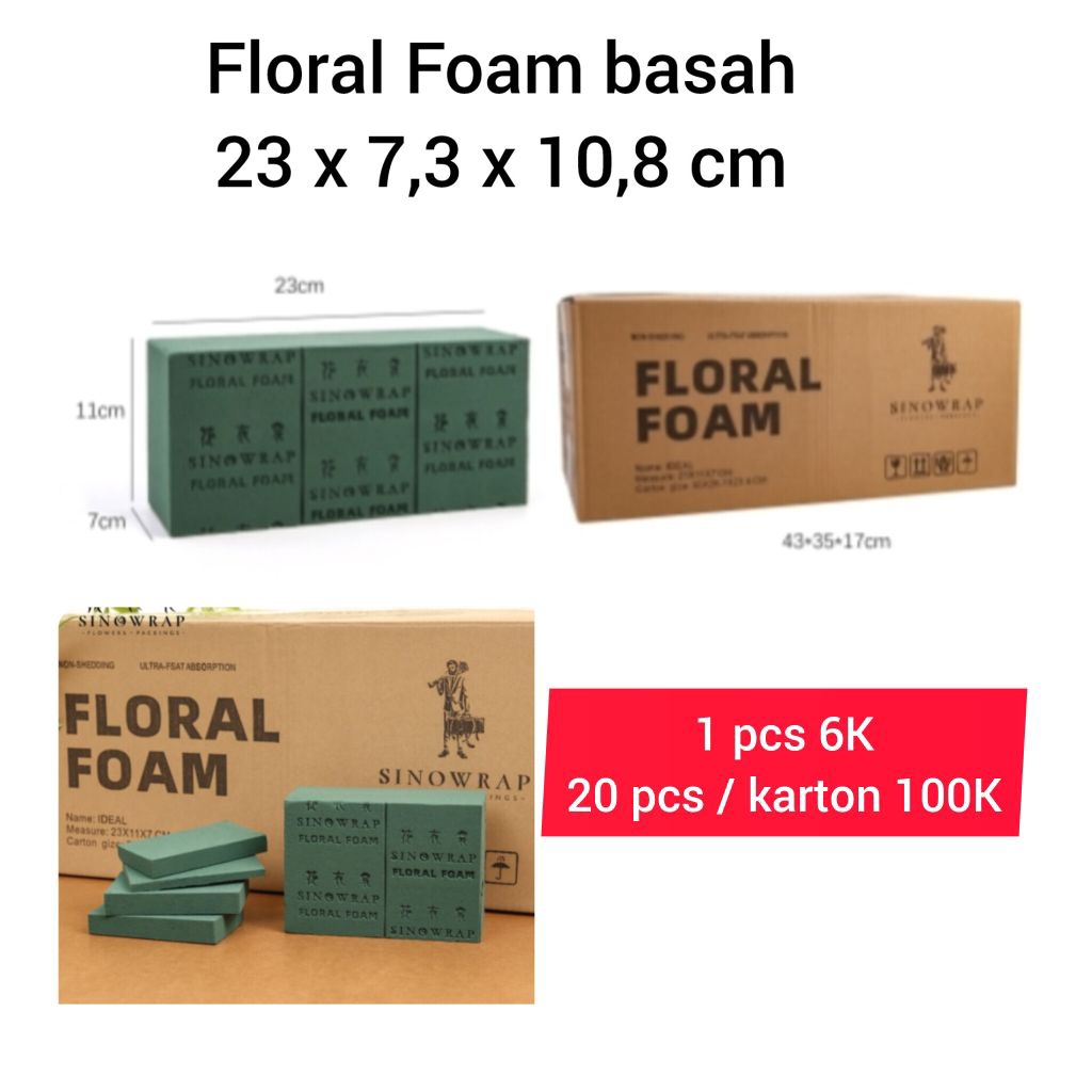 Jual Floral Foam Oasis Basah 23x10 x7 cm Busa Hijau Basah isi 20 pcs ...