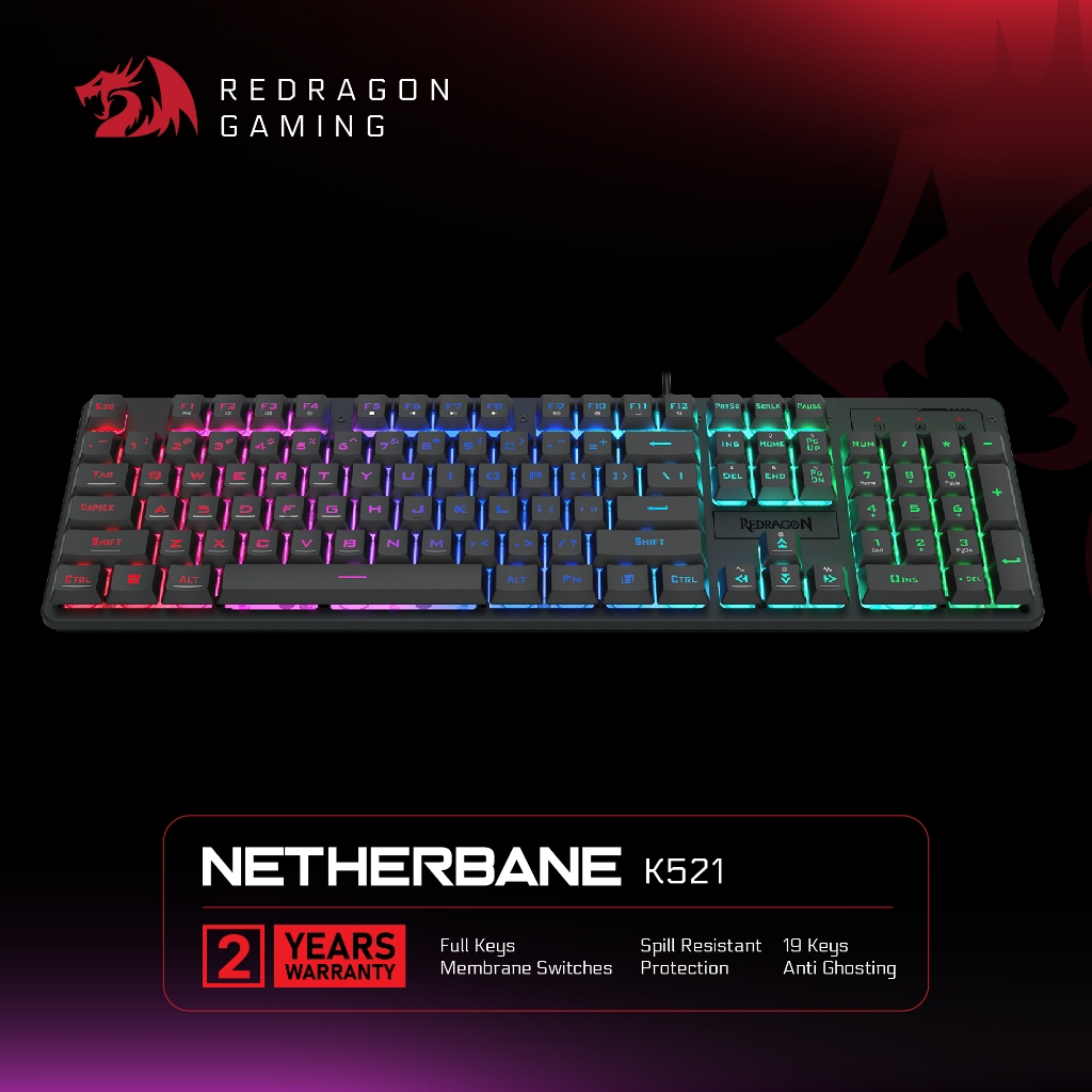 Jual Redragon NETHERBANE K521 RGB 104keys Wired membrane RGB keyboard ...