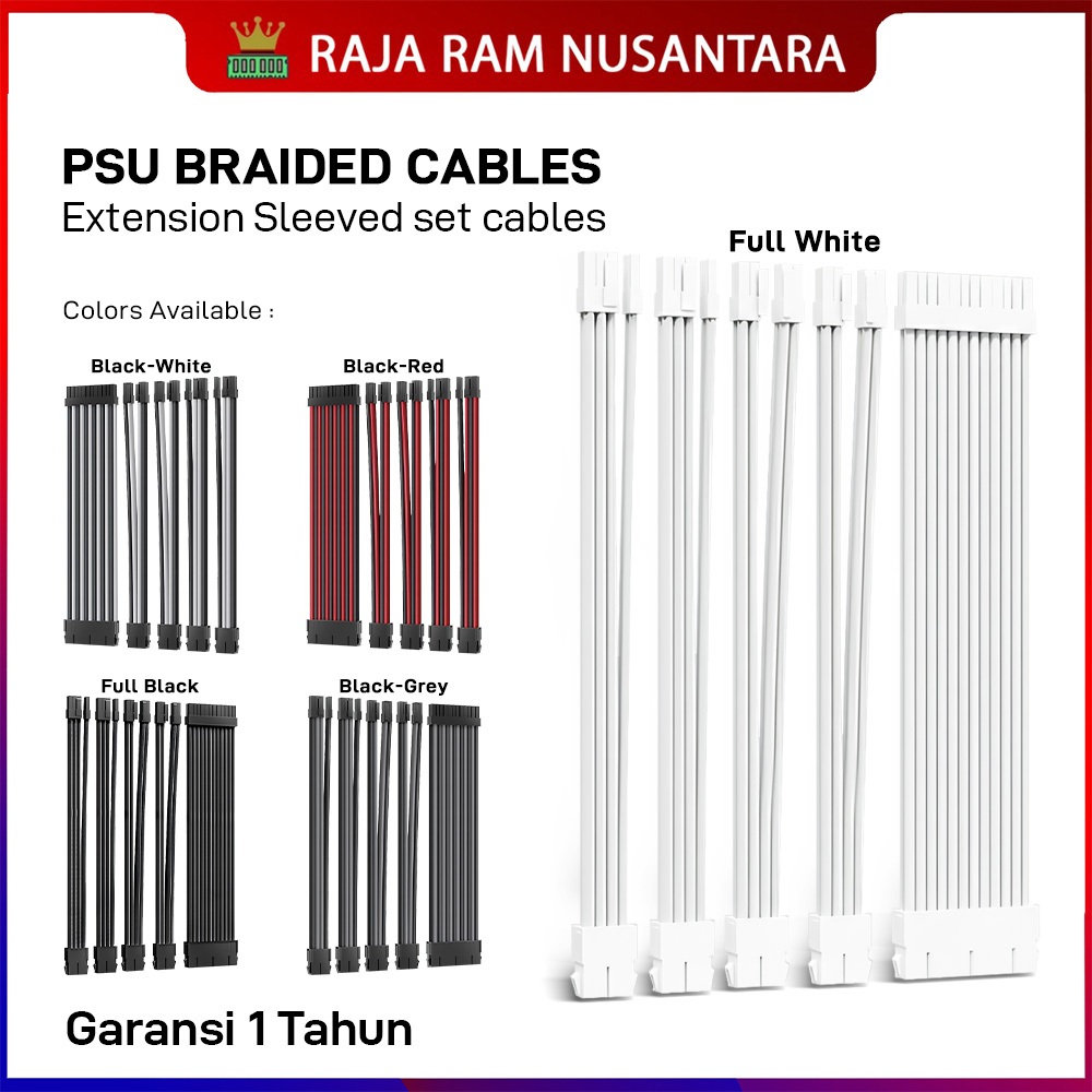 Jual PSU Braided Cables Extension Sleeved set Cables 16AWG Modular ...