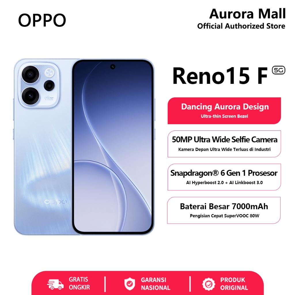 Jual OPPO Reno15 F 5G 8/256GB - 50MP Ultra Wide Selfie Camera Garansi ...