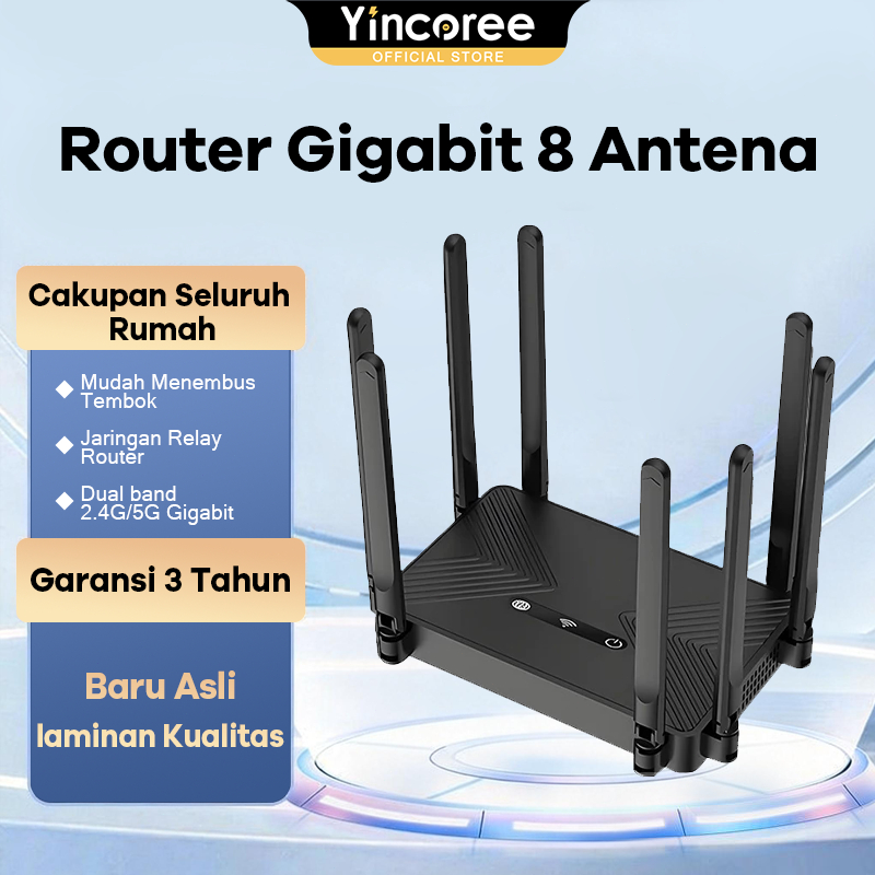 Jual [COD]Yincoree Router WiFi 6 Dual Band 8 Antena - Jangkauan Luas 3 ...