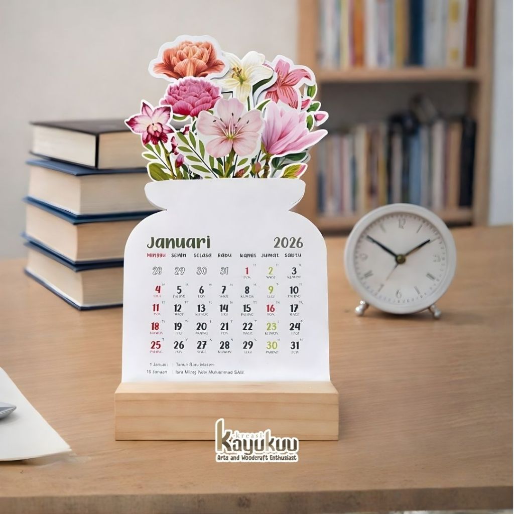 Jual Kreasikayukuu Kalender Jawa Mini Tema Bunga | Kalender Meja Mini ...