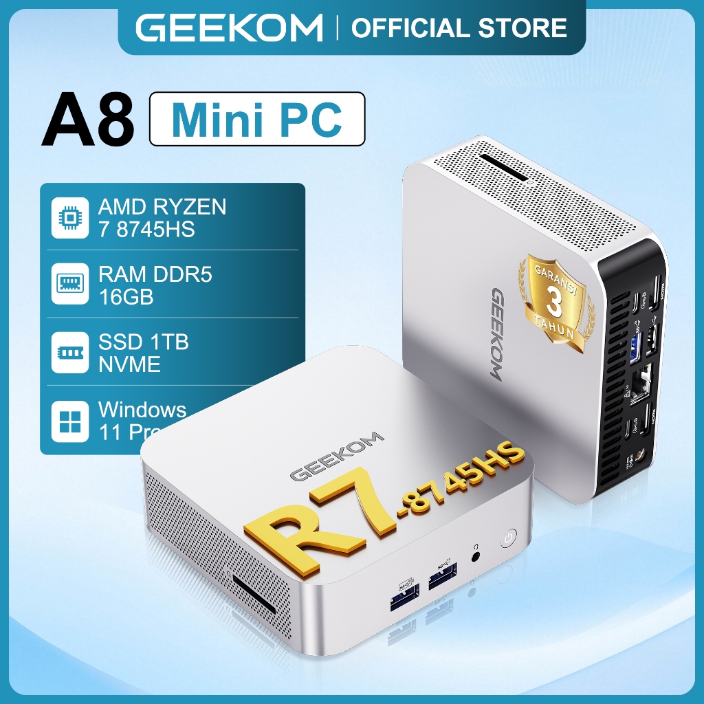 Jual GEEKOM Mini PC A8 AMD Ryzen 7 8745HS 16GB DDR5 1TB SSD Radeon 780M ...