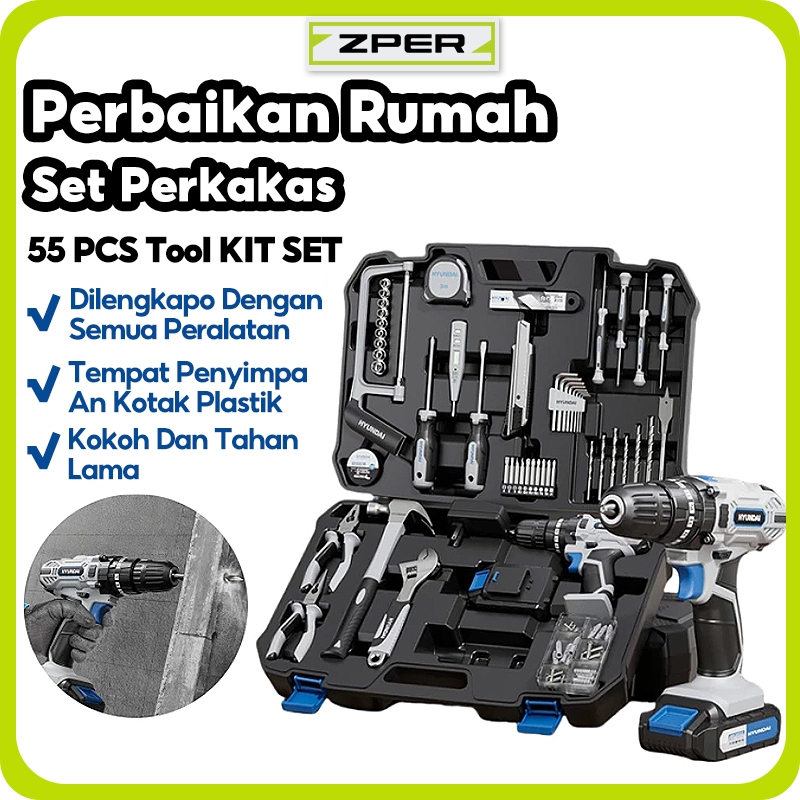 Jual Hyundai 55 PCS Toolkit Bor listrik Alat Pertukangan Set bor ...