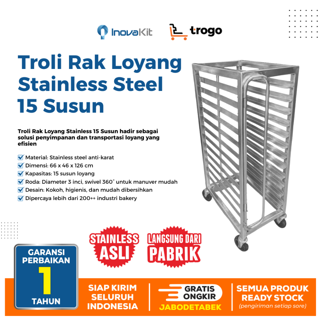 Jual Troli Loyang Stainless 15 Susun Bakery Food Rack Trolley | Shopee ...
