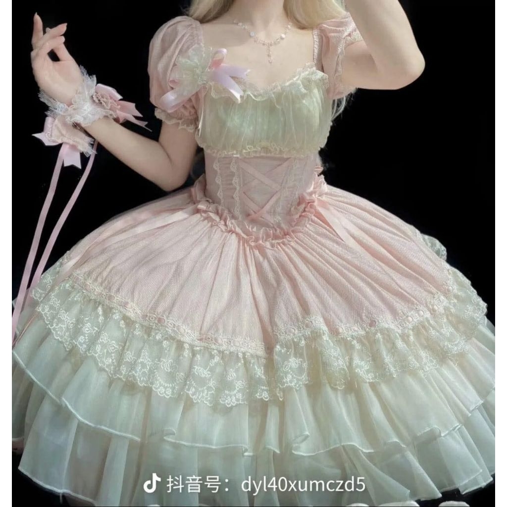 Jual Romantic Pink Coquette Lolita Dress Valentine Dress Kawaii ...