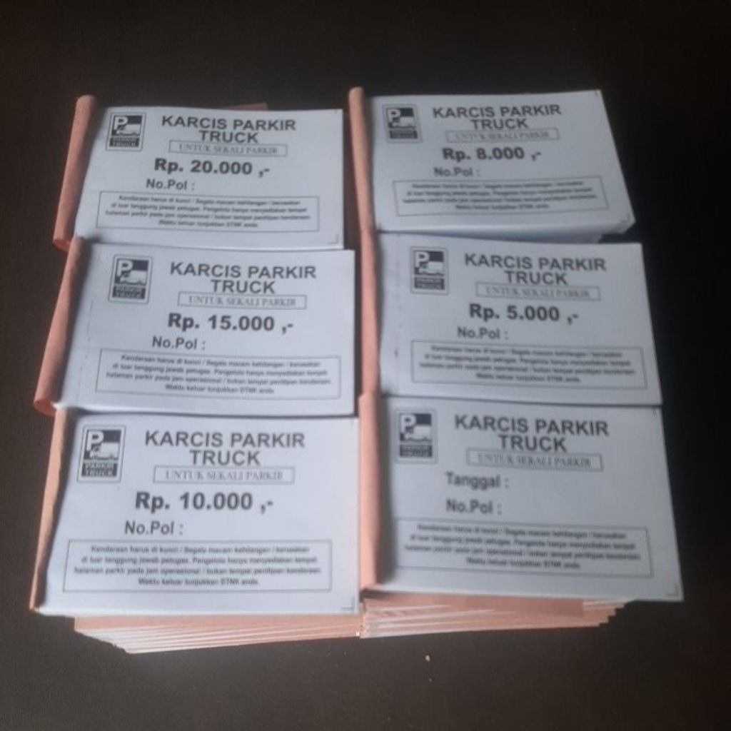 Jual karcis parkir truck ukuran saku tanpa nominal 5000 8000 10000 ...