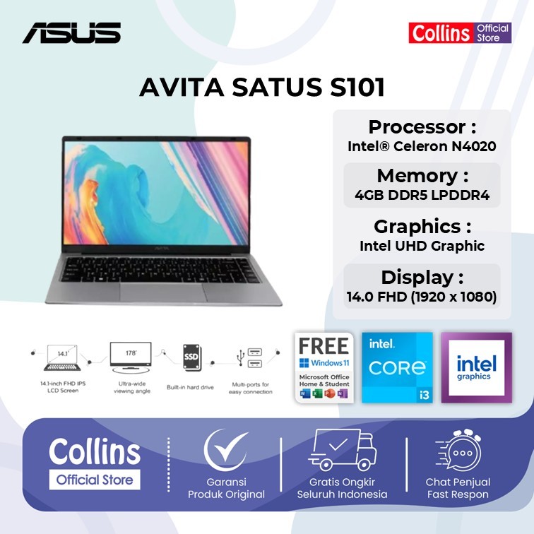 Jual AVITA SATUS S101 Intel N4020 RAM 8GB SSD 256GB 14.0 FHD Windows 11 ...