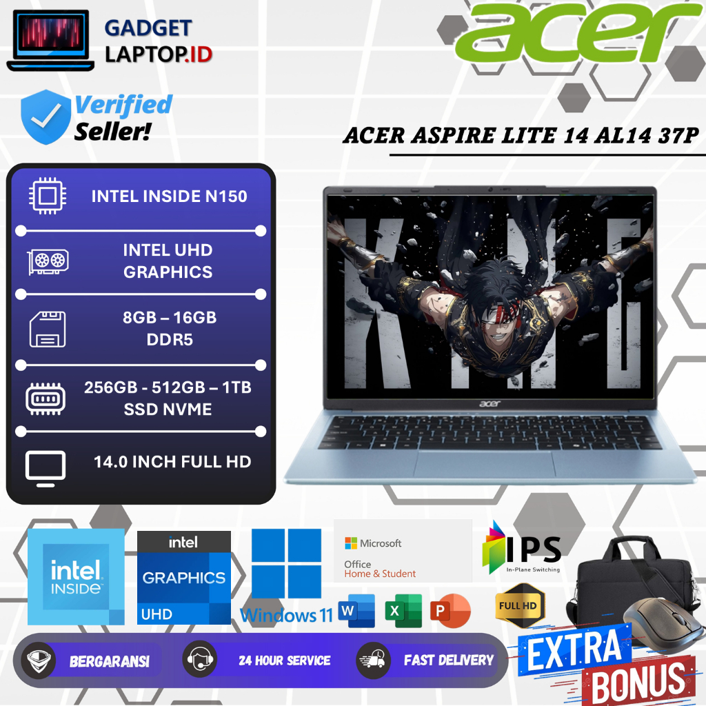 Jual Laptop Acer ASPIRE LITE 14 AL14 37P Intel N150 16GB 1TB Full HD ...