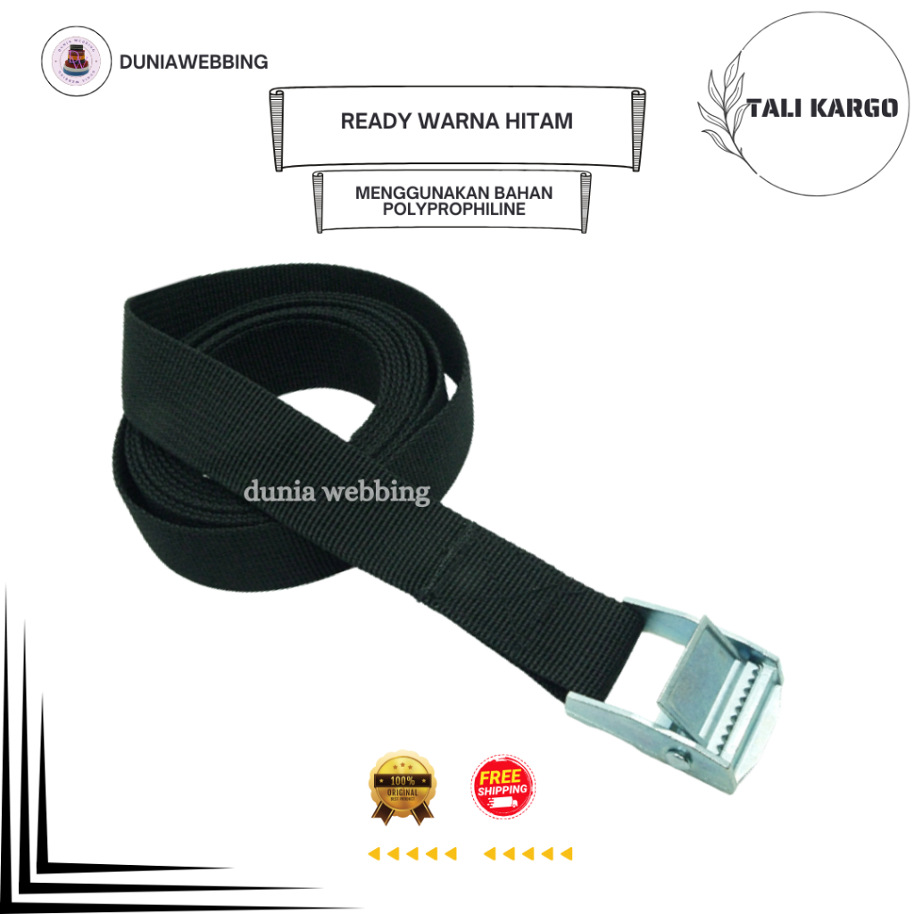 Jual Tali Pengikat Barang Buckle Besi | Strap Kargo 2 Meter Warna Hitam ...