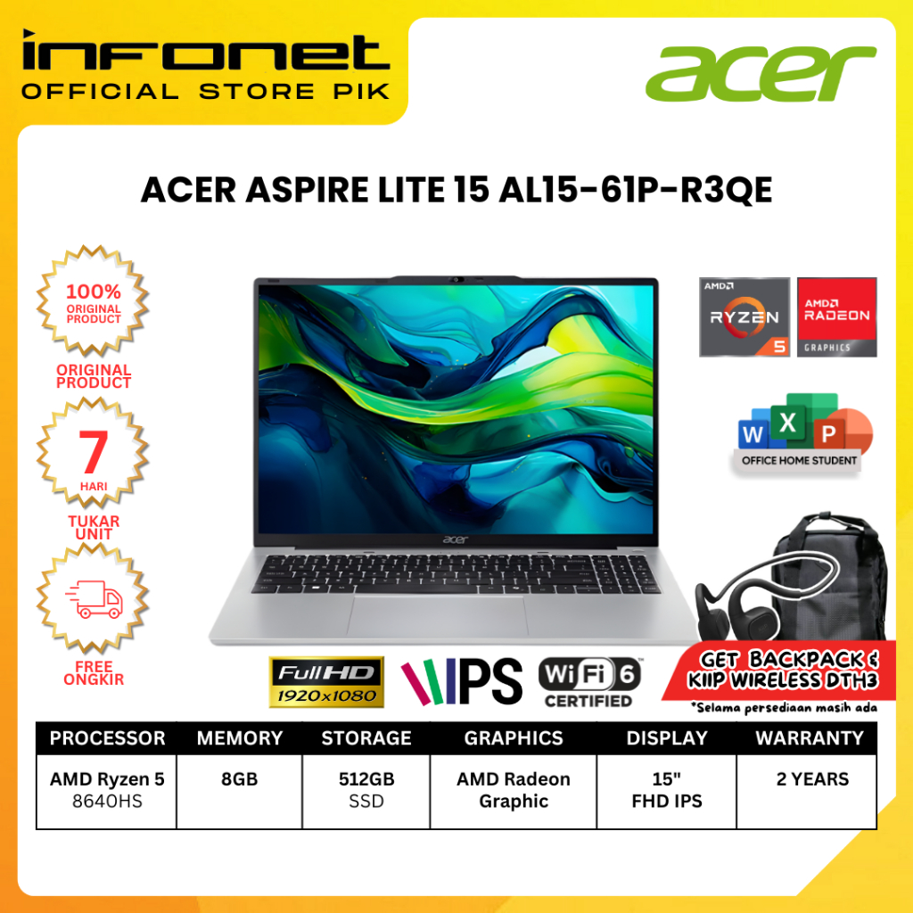 Jual ACER ASPIRE LITE 15 AL15-61P-R3QE RYZEN 5 8640HS 8GB 512GB SSD 15 ...