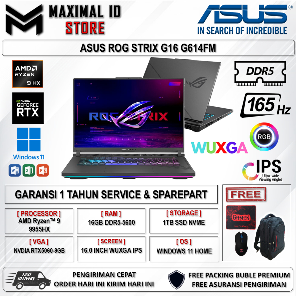 Jual Laptop Asus ROG Strix G16 G614FM AMD Ryzen 9 - 9955HX RTX5060-8GB ...