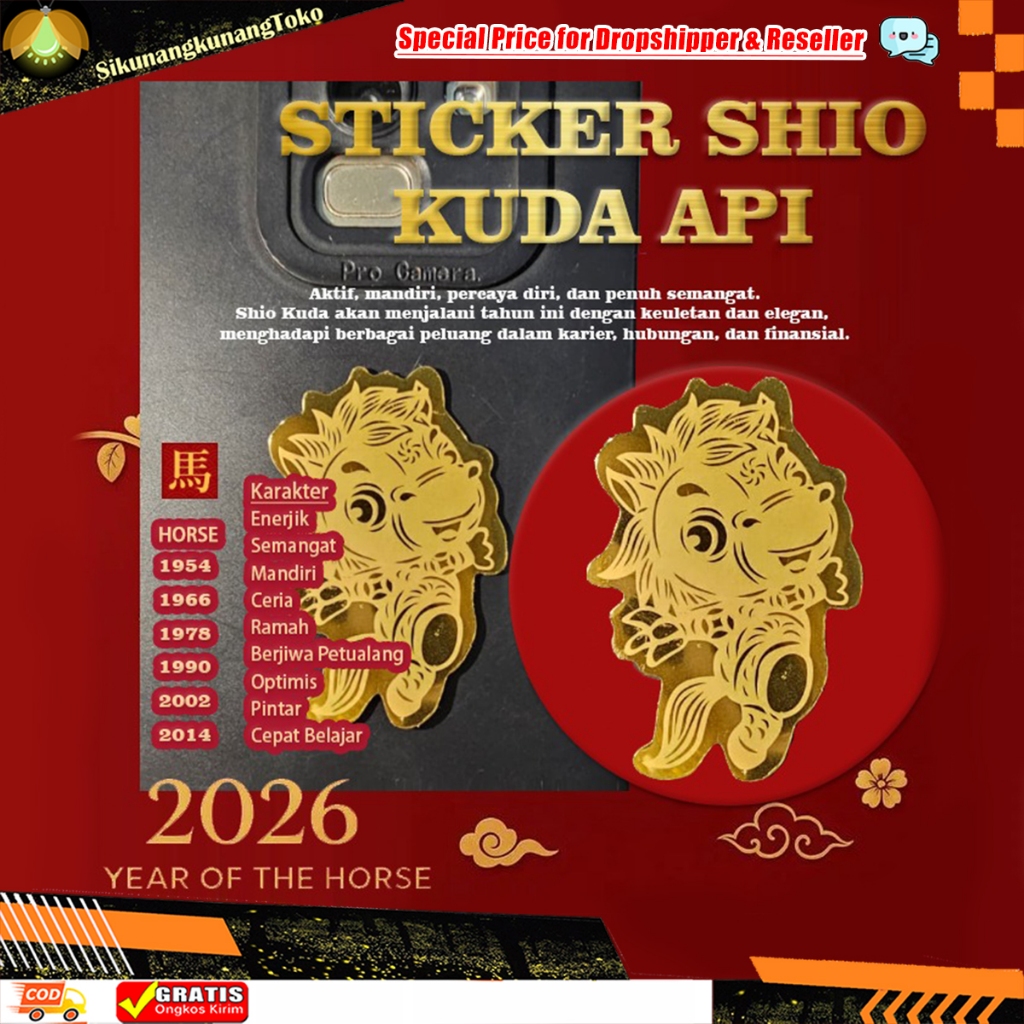 Jual (skn) Sticker Emas Shio China Anjing kambing Monyet Kuda Kerbau ...