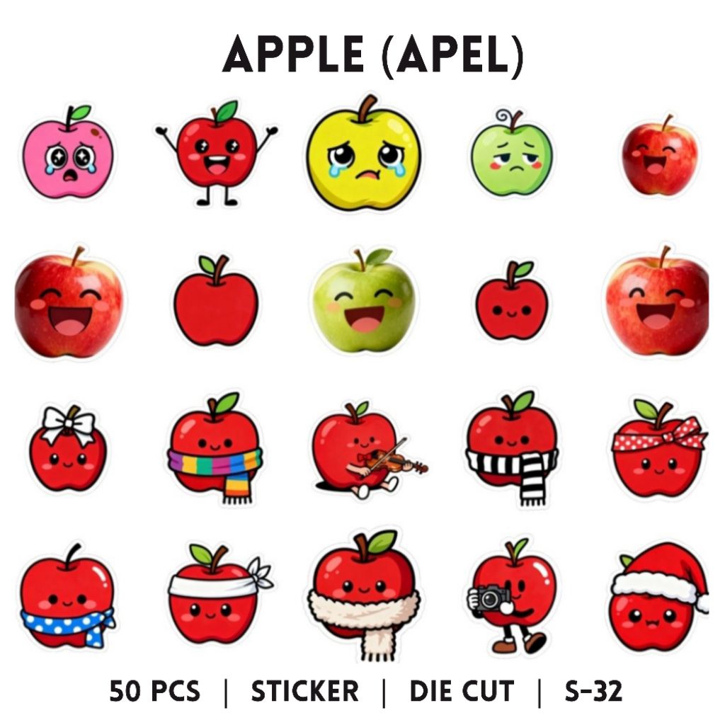 Jual [50 pcs] STICKER | APPLE (S-32) APEL, FRUIT, BUAH-BUAHAN ...