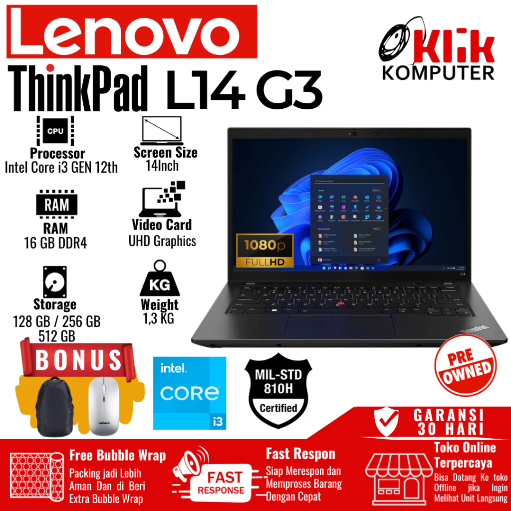 Jual LENOVO THINKPAD L14 G3 GEN3 CORE I3 GEN 12 14 INCH SLIM LAPTOP Win ...