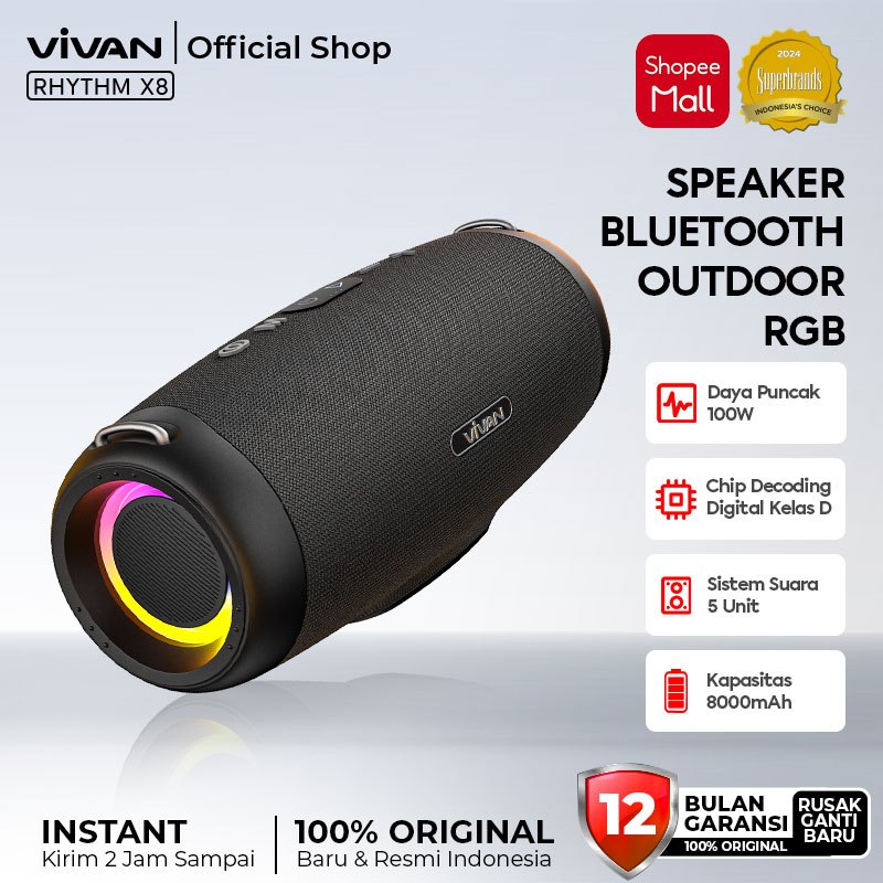 Jual [EXCLUSIVE LAUNCH] VIVAN Speaker Bluetooth Outdoor RGB 8000mAh ...