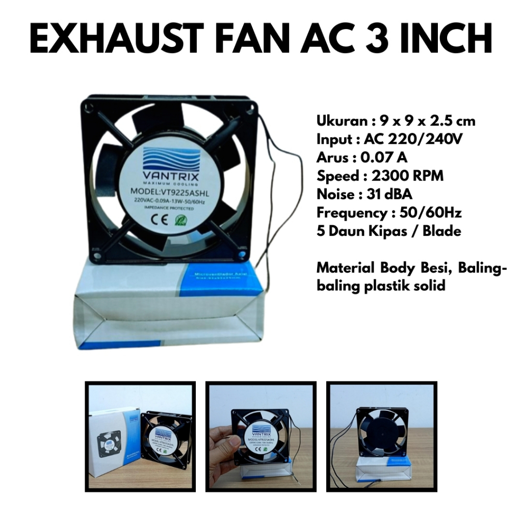 Jual Exhaust Fan Cooling Fan 220 VAC 9cm 90x90 3 Inch Vantrix | Shopee ...