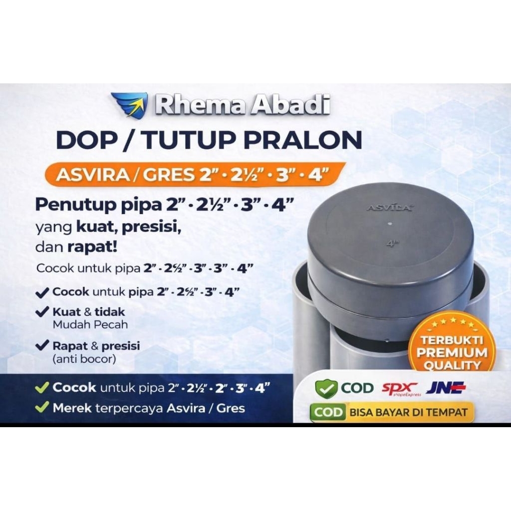 Jual RHEMA ABADI SAMBUNGAN PRALON - Dop - 3 Inch GREST asvira dll ...