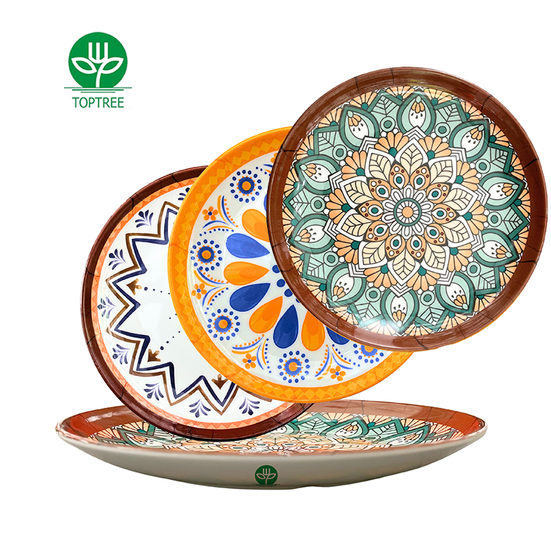 Jual Toptree Piring Plat Melamin Motif Bunga dan Rotan Estetik Ukuran 7 ...