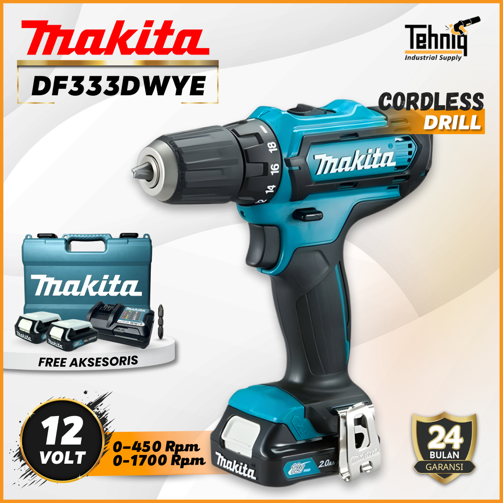 Jual Makita DF333DWYE Bor Obeng Baterai 12Volt / Makita Cordless Driver ...
