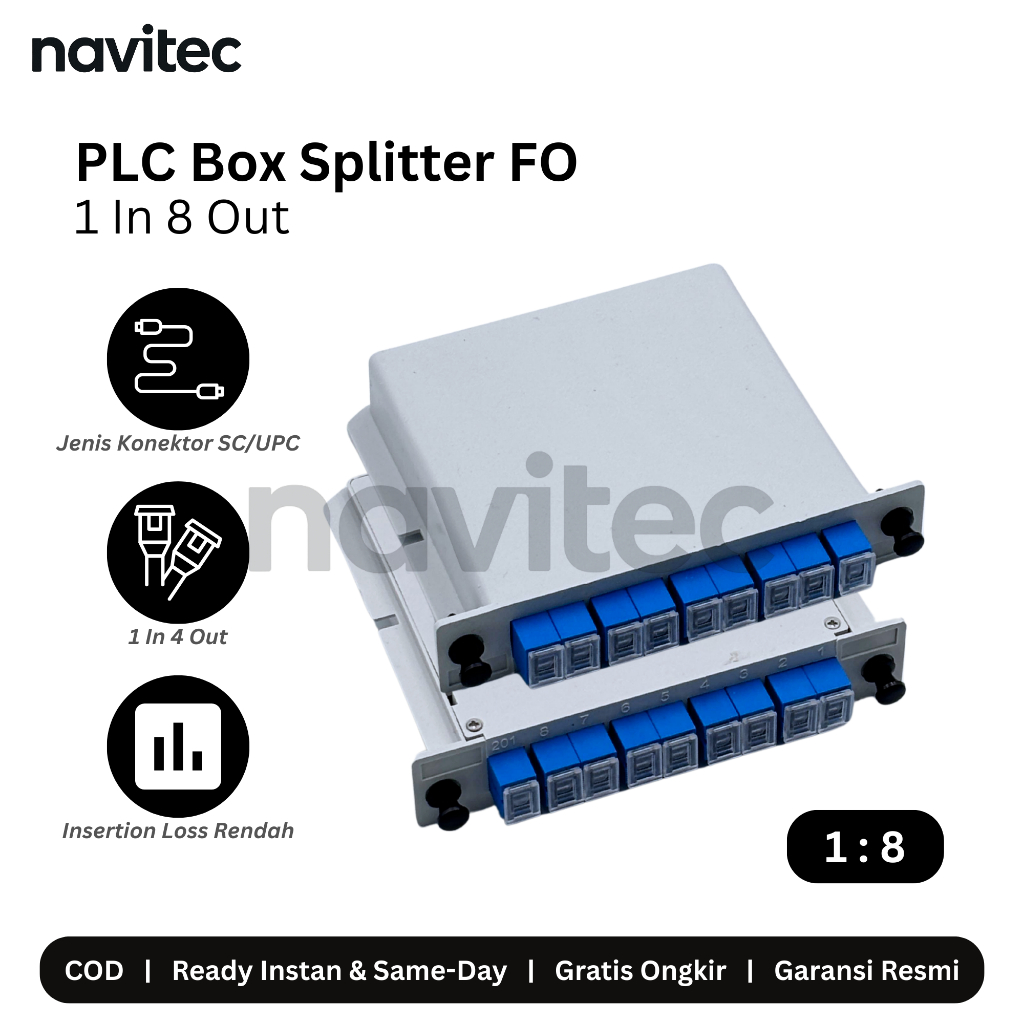 Jual Box Passive Splitter FO 1:8 PLC Fiber Optik FTTH SC UPC (1 In 8 ...
