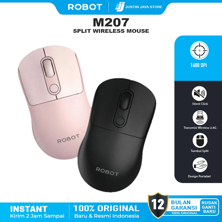 Jual ROBOT M207 Silent Mouse Wireless 2.4GHz Optical 1600DPI Kursor ...