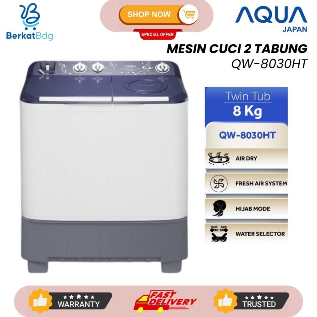 Jual Mesin Cuci 2 Tabung Aqua QW-9030HT 9 Kg / QW-8030HT 8 KG / QW ...