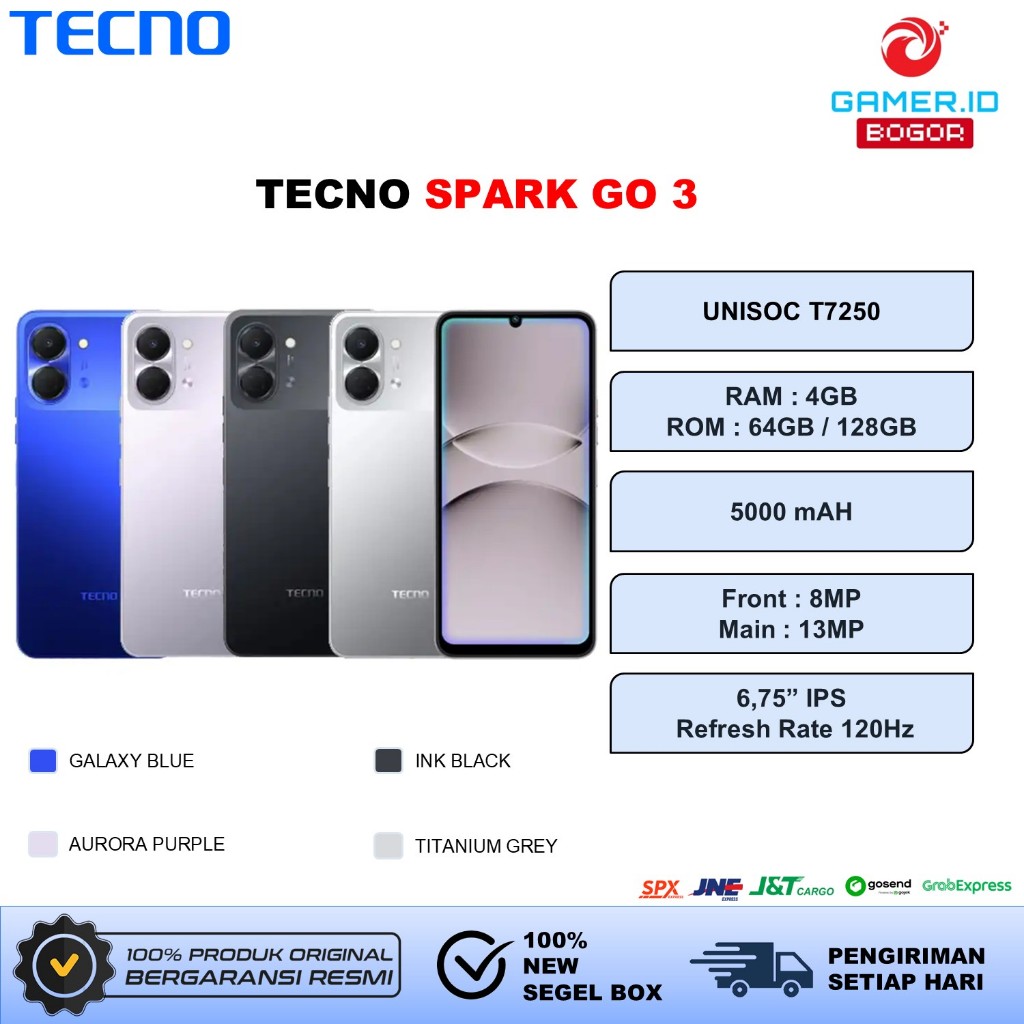 Jual Tecno Spark GO 3 4GB 64GB/128GB | T7250 | 120Hz 6.75'' Dot Notch ...