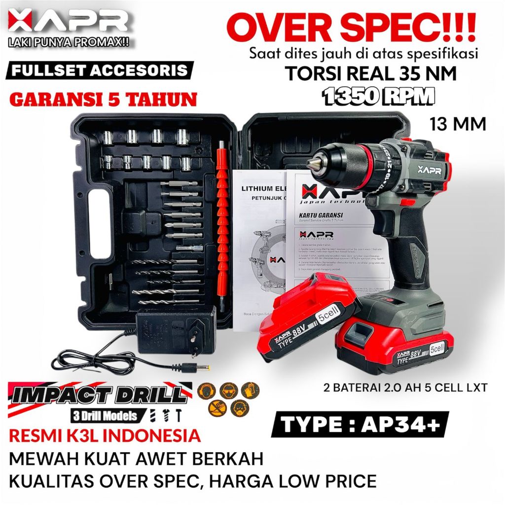 Jual APR BOR BRUSHLESS AP34+ 3 Mode Drill Chuck 13MM Keyles 2Batre ...