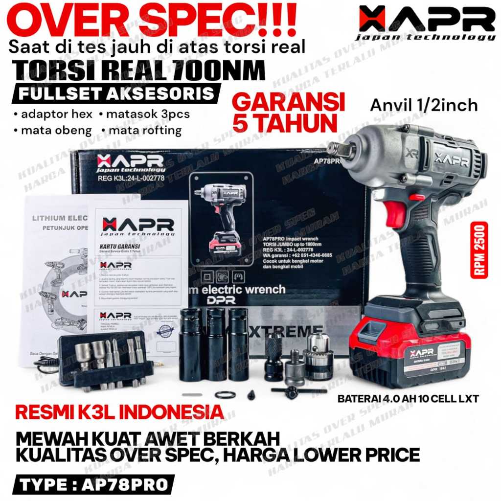 Jual Raja impact wrench jumbo apr ap78 pro 1800nm impek kuat mobil ...