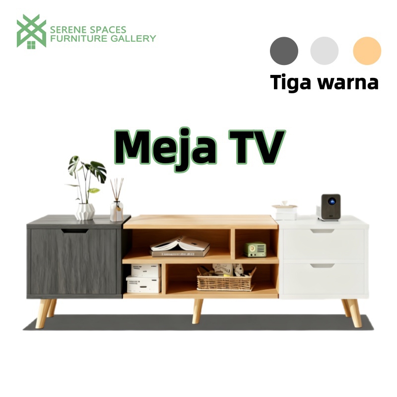 Jual SERENE SPACES Meja TV 3 Pintu untuk Rumah Kecil Pemisah Kayu Asli ...