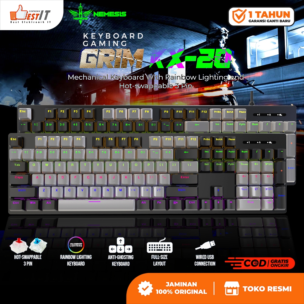Jual Nemesis GRIM KX-20 Keyboard Gaming Mechanical Wired Fullsize ...