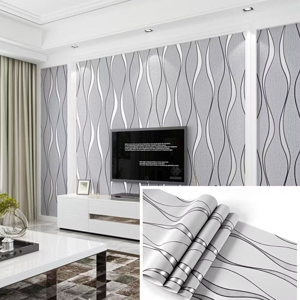 Jual Wallpaper Dinding Stiker Wallpaper Ruang Tamu Wave Gelombang Abu ...