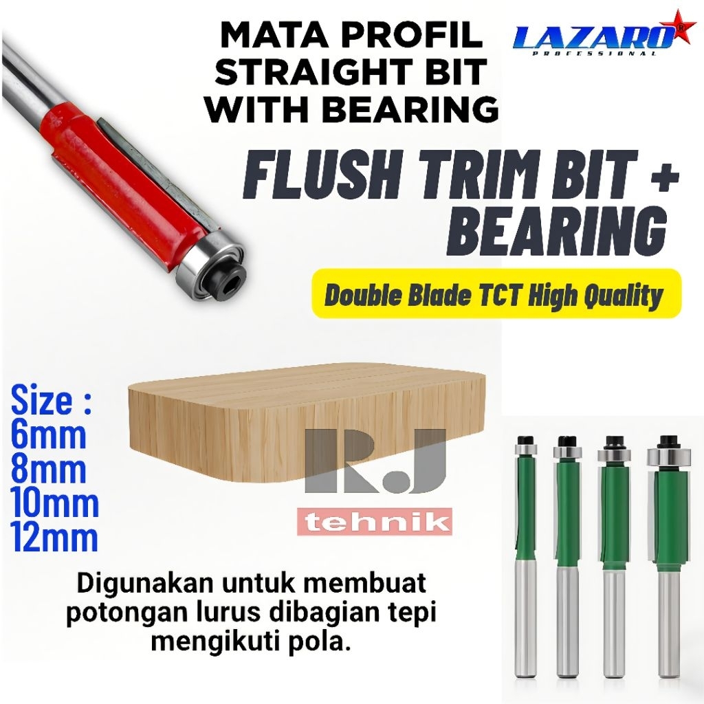 Jual Mata Router Profil Flush Trim Straight Bit Lurus Bearing 2 TCT ...