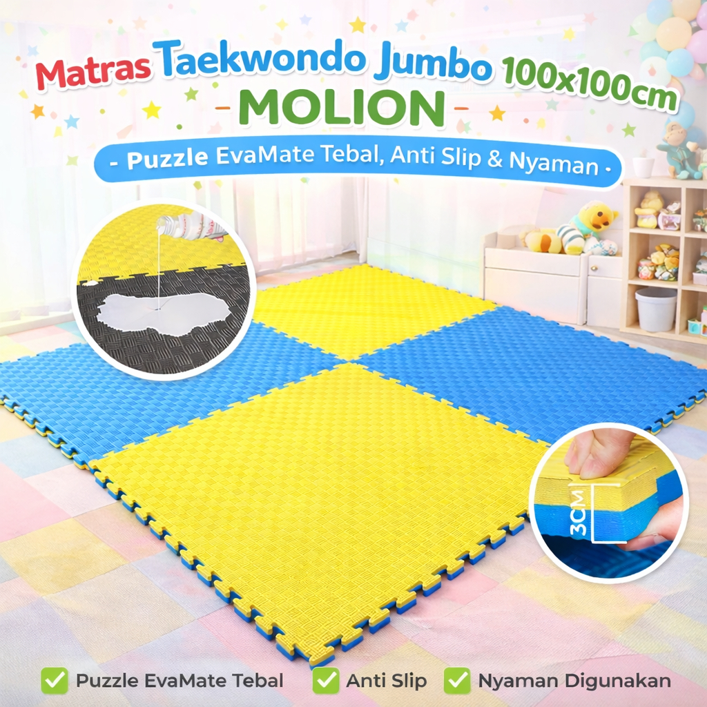 Jual Matras Taekwondo Jumbo 100x100cm MOLION – Puzzle EvaMate Tebal ...