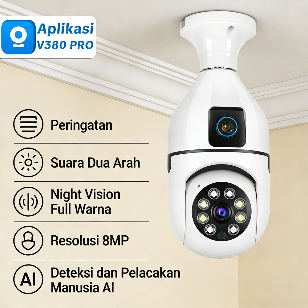 Jual V380 Pro CCTV Bohlam Dual Lensa 8MP Alarm Deteksi Manusia AI ...