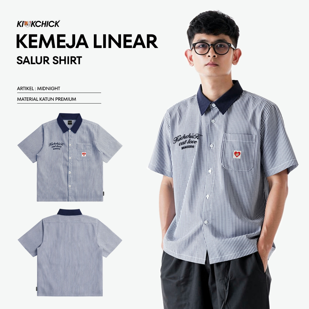 Jual Kickchick Kemeja Linear Stripe Shirt Midnight Embroidery Deep Blue ...