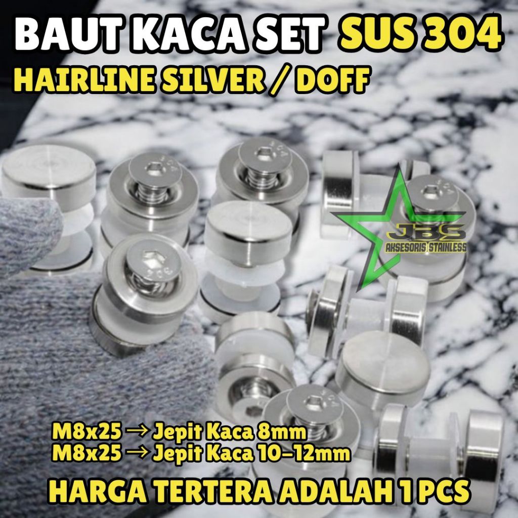 Jual BAUT KACA SET M8x25 | M8x30- STAINLESS 304 - BAUT PENJEPIT KACA ...