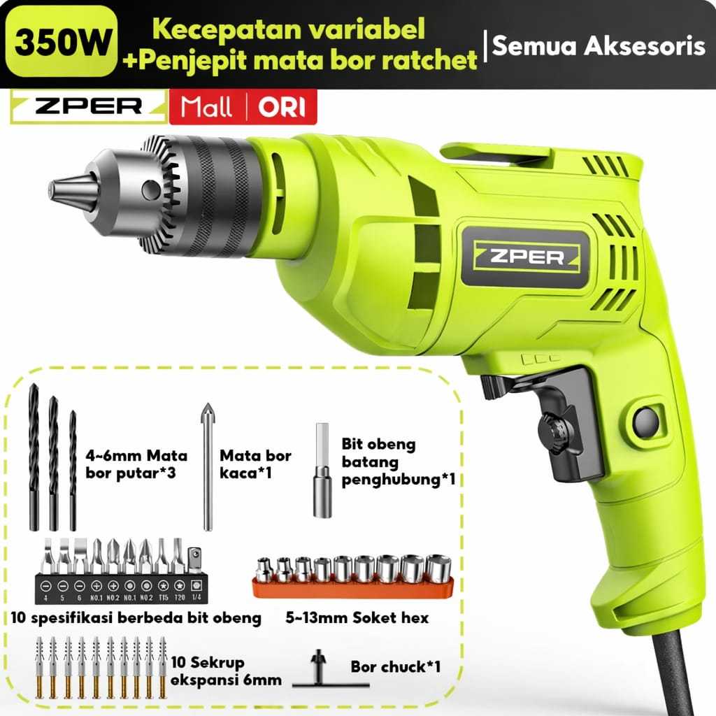Jual ZPER Mesin Bor 350W Listrik Bolak Balik + Aksesoris Hand Electric ...