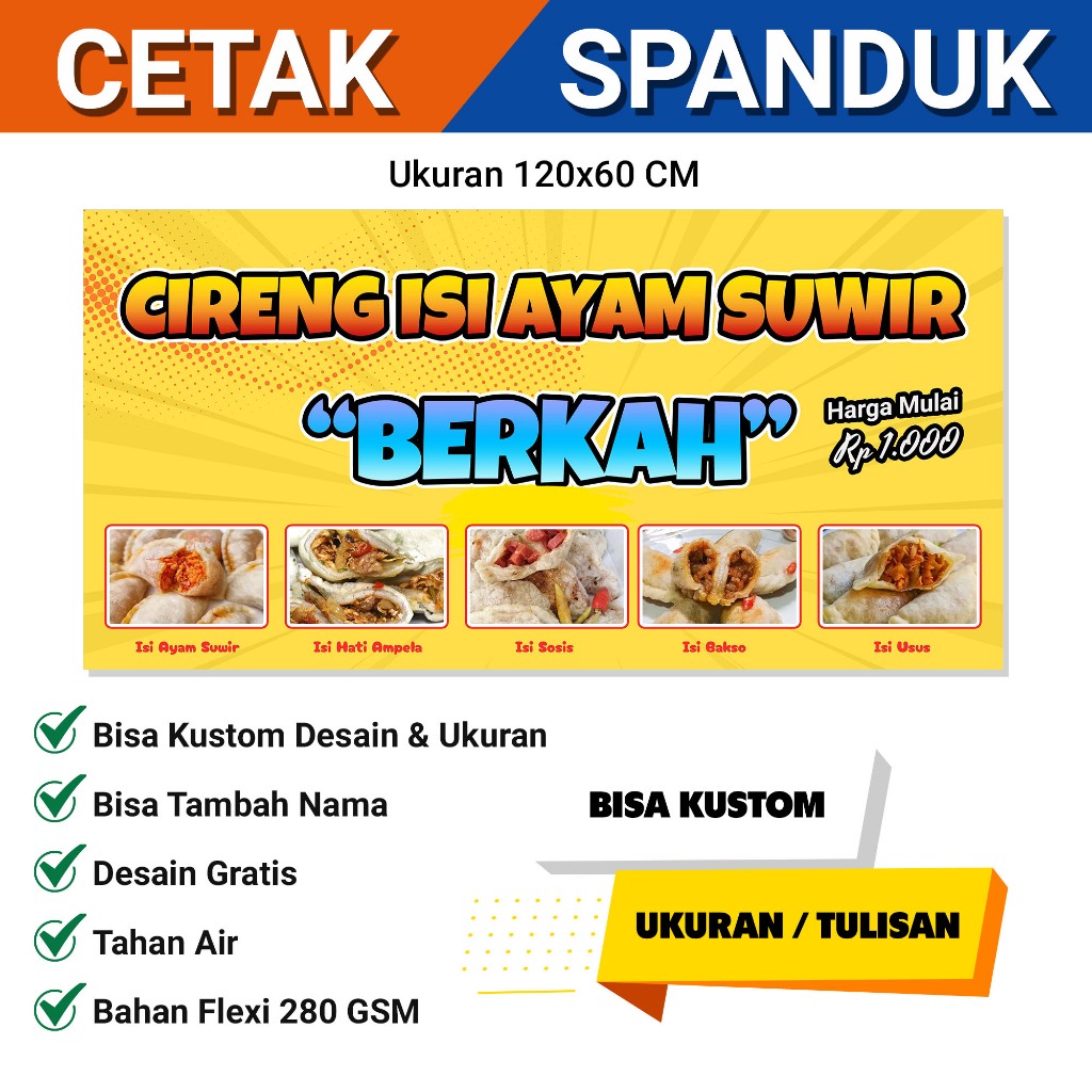 Jual Cetak Spanduk Banner Cireng Isi Aneka Rasa Ukuran 120x60 CM / Bisa ...