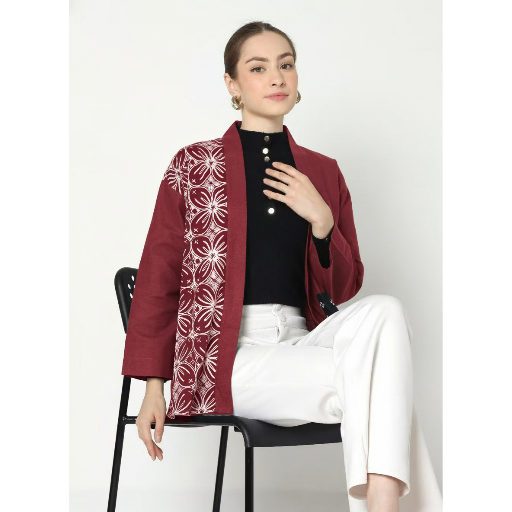 Jual WDIN Top Outer - Cardigan Batik Wanita Lengan Panjang Warna Merah ...