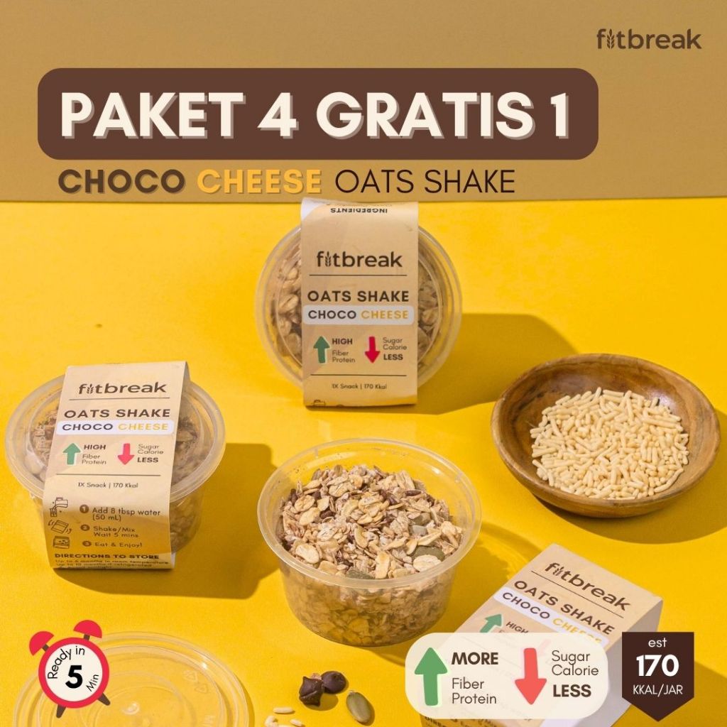 Jual Paket 4 Gratis 1 Oats Shake Choco Cheese Fitbreak Overnight Oats ...