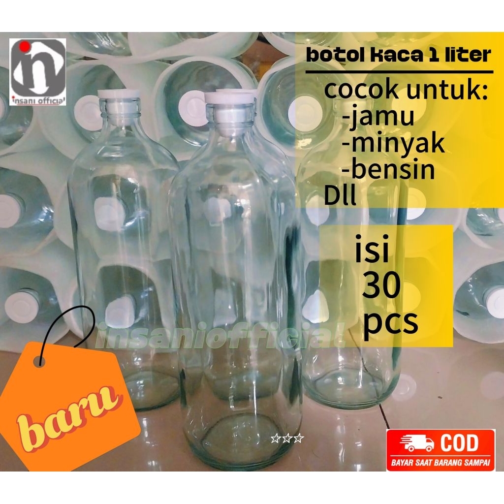 Jual ( PAKET isi 30 ) Botol Kaca 1 Liter Tutup plug cocok untuk botol ...