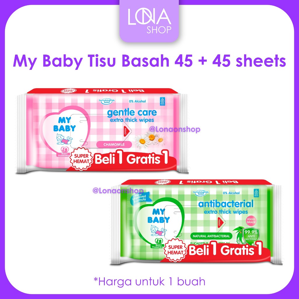Jual MY BABY Tisu Basah 45s + Free 45s – Antibacterial / Gentle Care ...