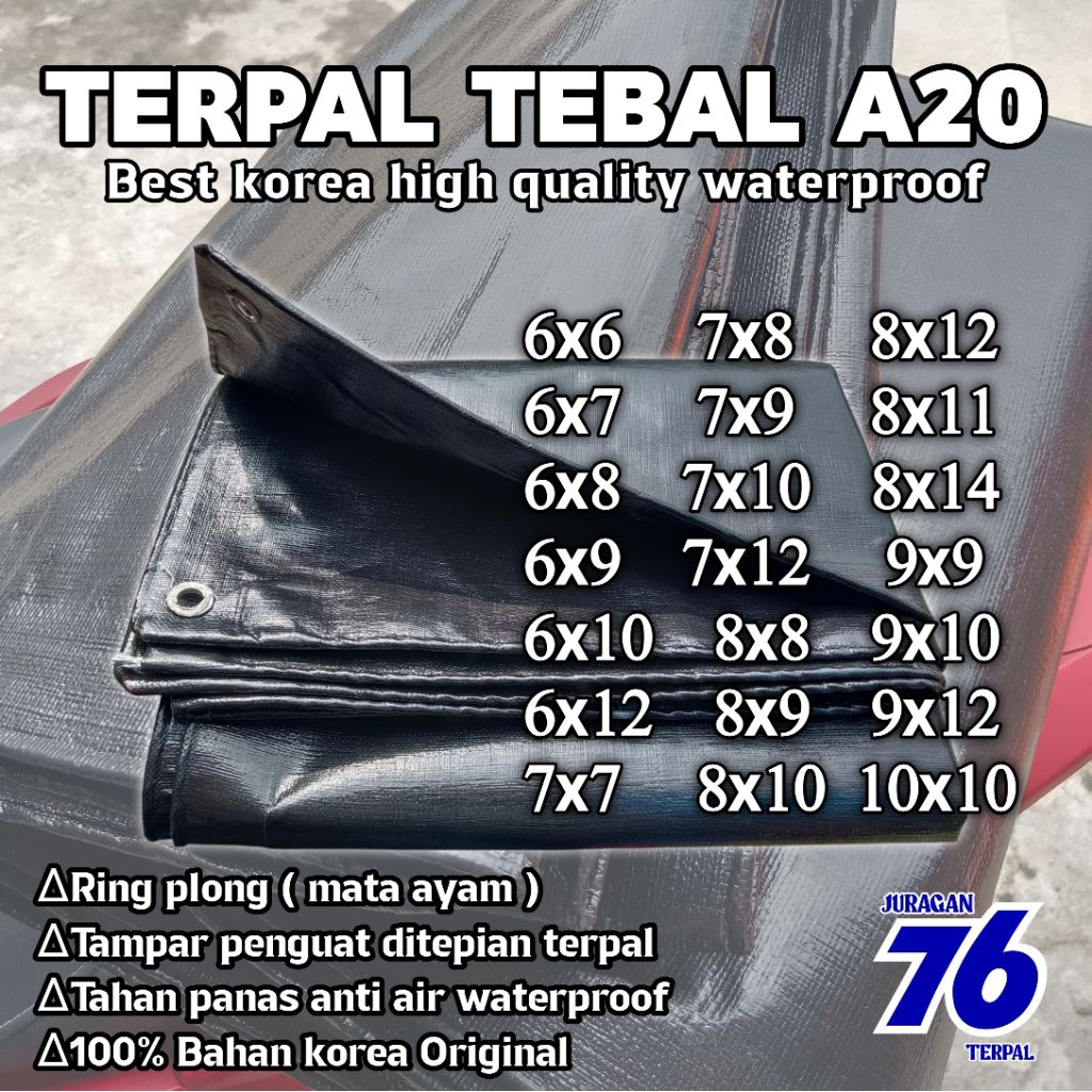 Jual Terpal tebal type A20 korea waterproof hitam-hitam ukuran 6x6 6x7 ...