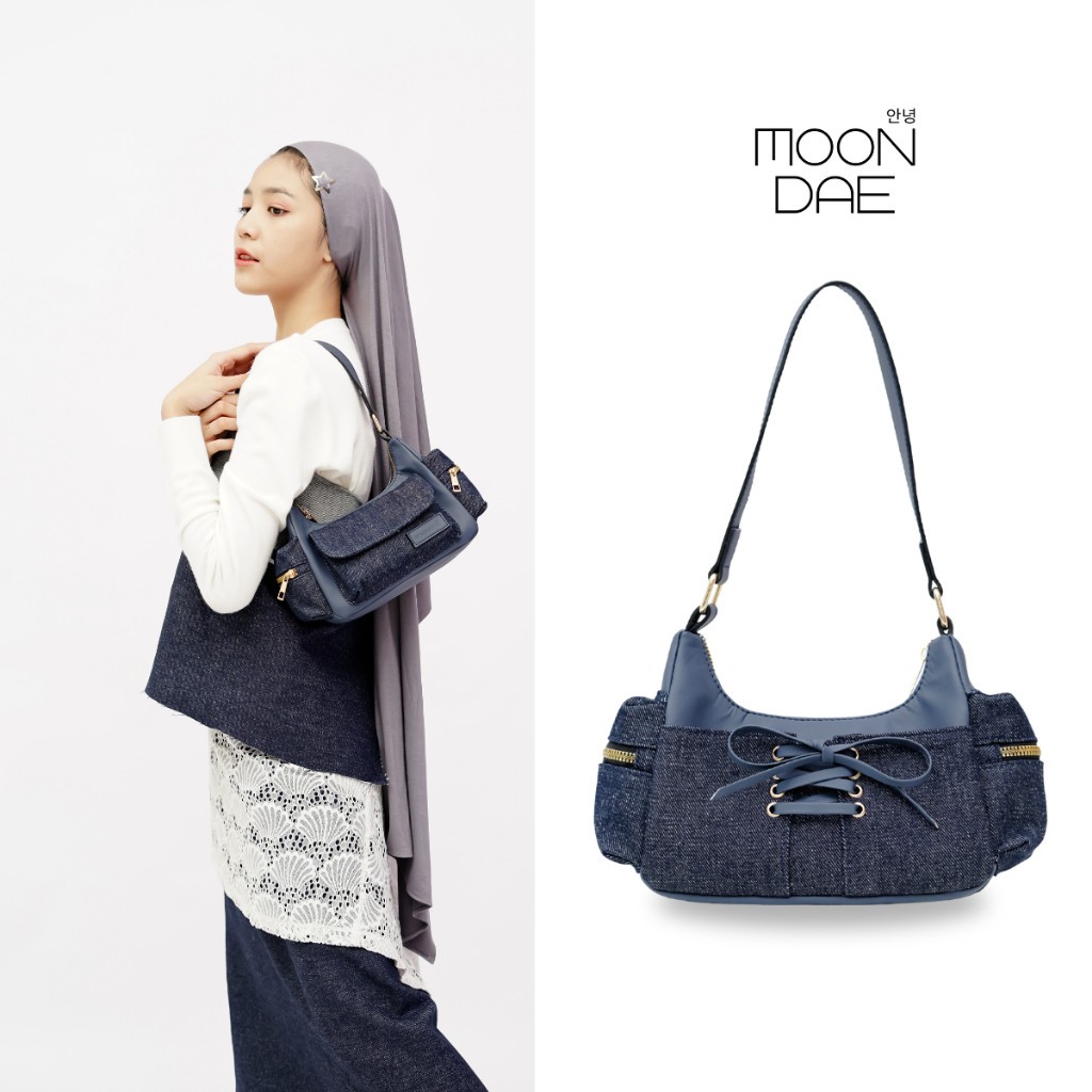 Jual MOON DAE Wonee Shoulder Bag Tas Bahu Wanita Denim Kulit Premium ...